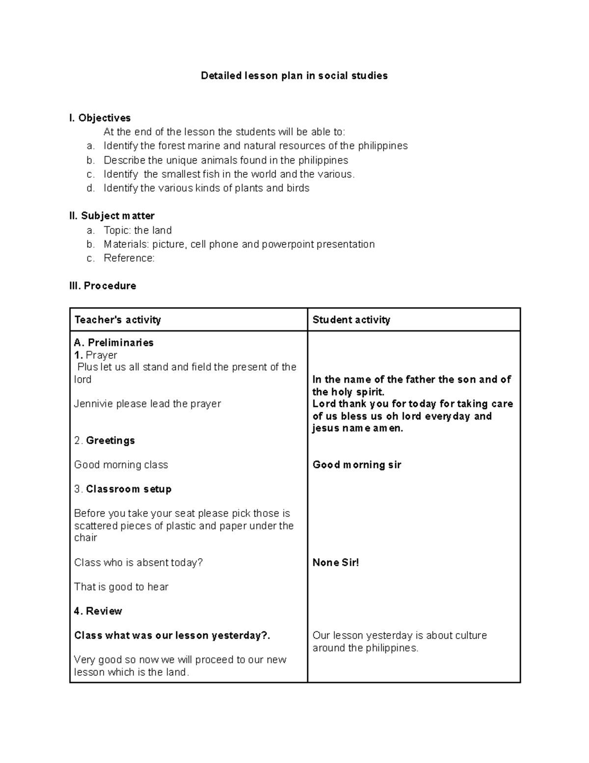 Detailed lesson plan in social studies-5 - Objectives At the end of the ...