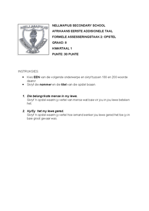 Afrikaans grade 9 opstel 2024 - NELLMAPIUS SECONDARY SCHOOL AFRIKAANS ...