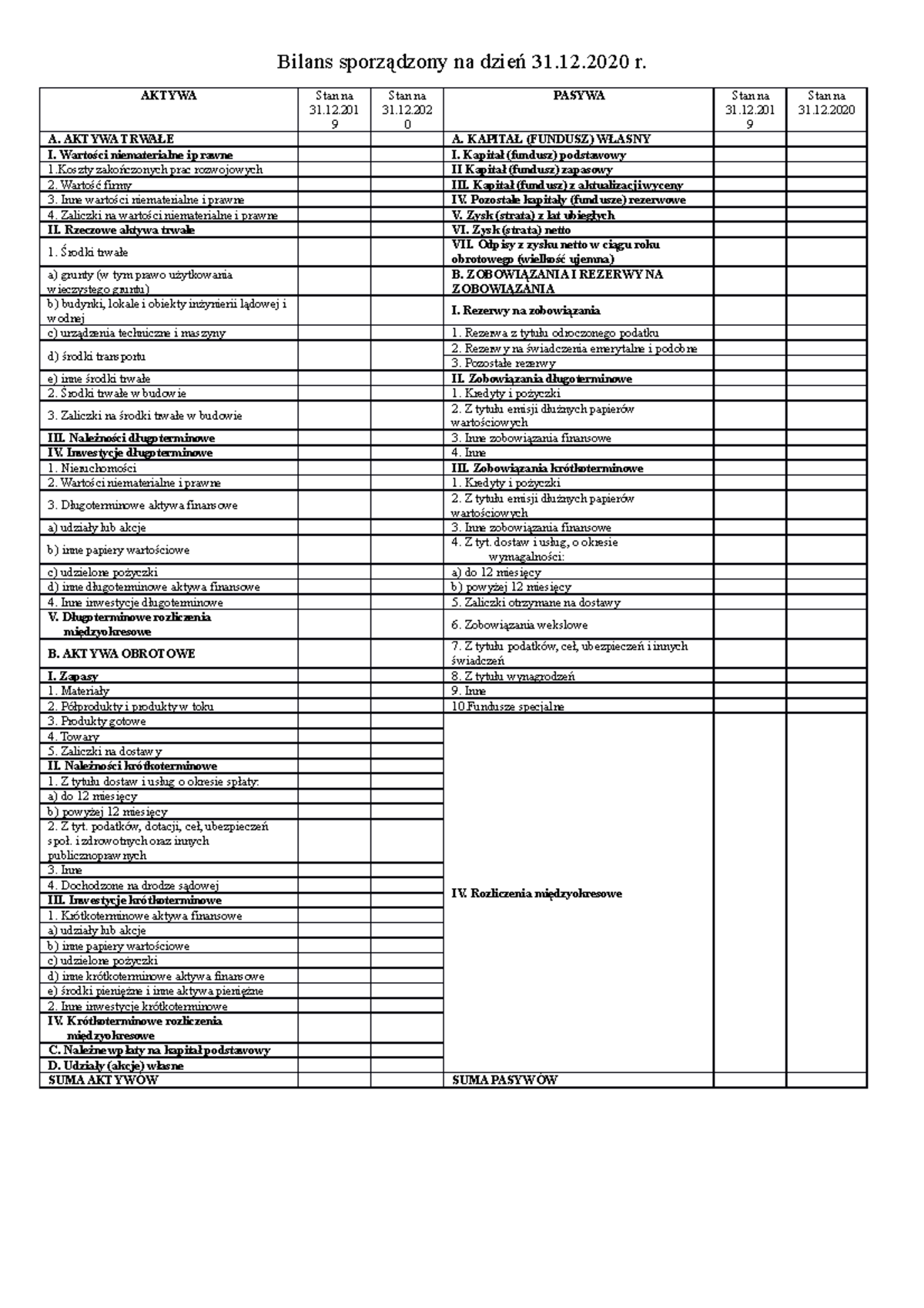Bilans-wzor-wg-Uo R-do-N - Bilans sporządzony na dzień 31.12 r. AKTYWA ...