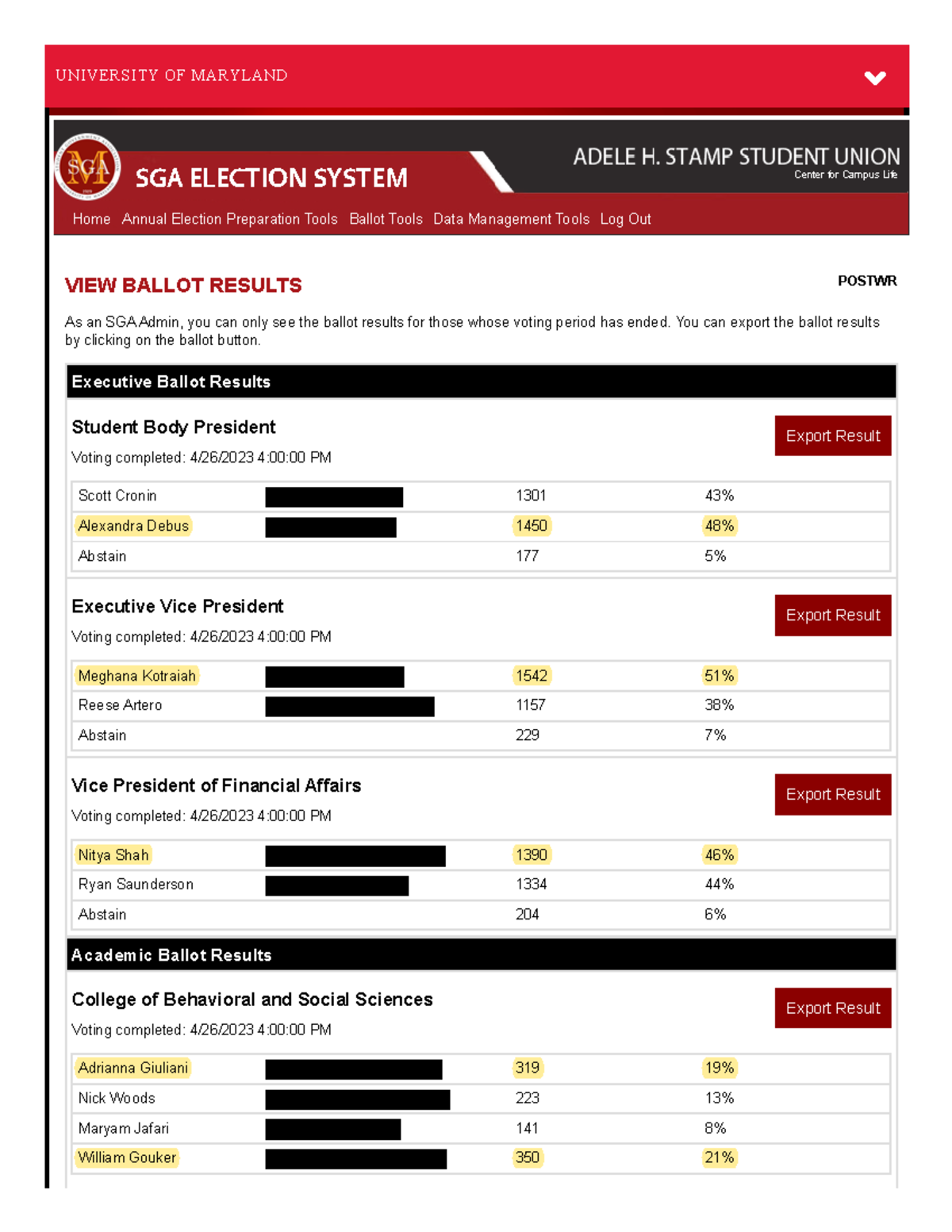 Final Ballot Results UMD SGA Elections 2023-2024 - POSTWR Export Result ...