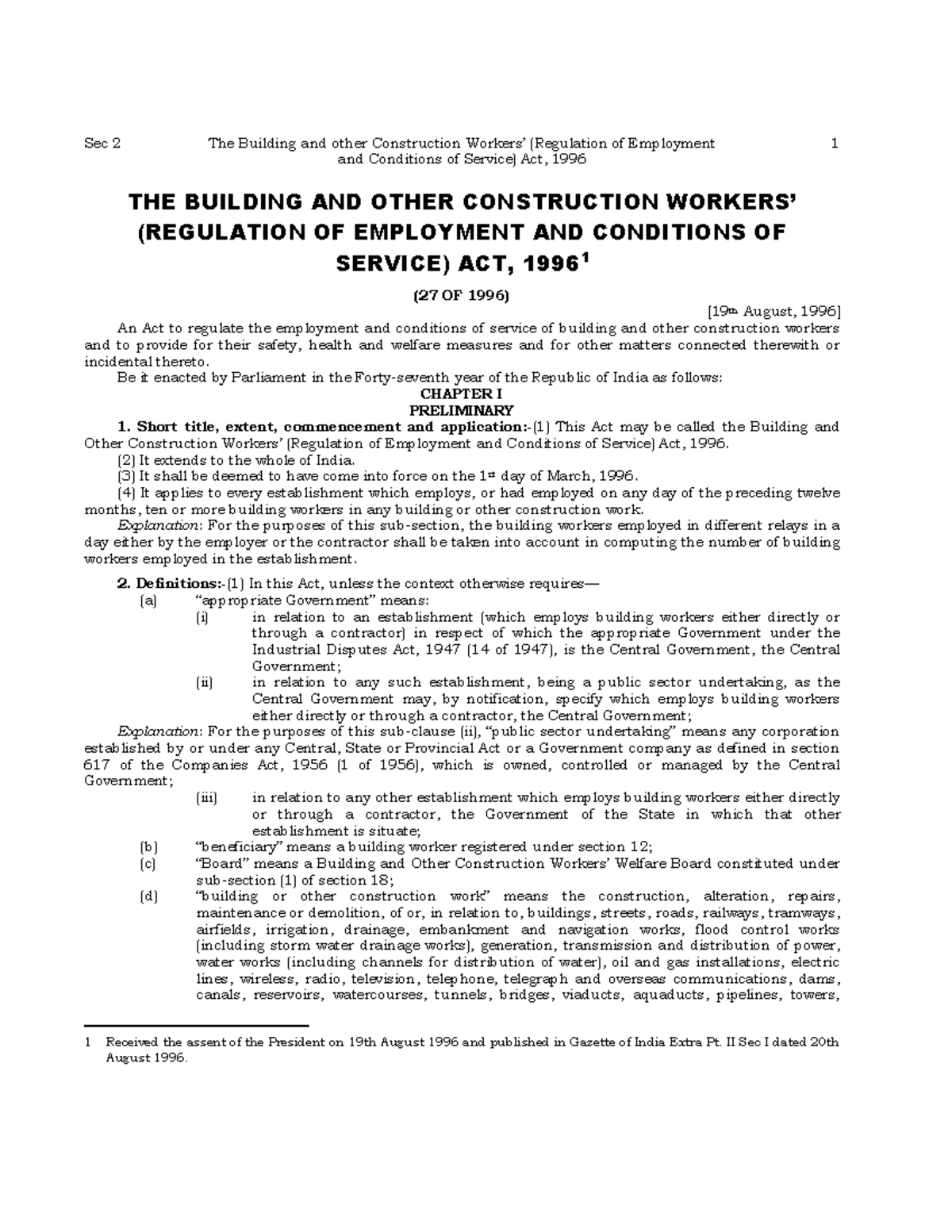The Building and other construction workers (Regulation of Employment ...