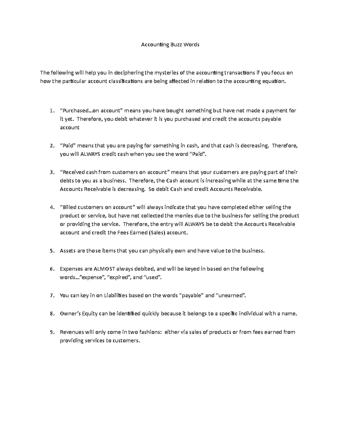 Accounting Buzz Words - Notes - Accounting Buzz Words The following ...