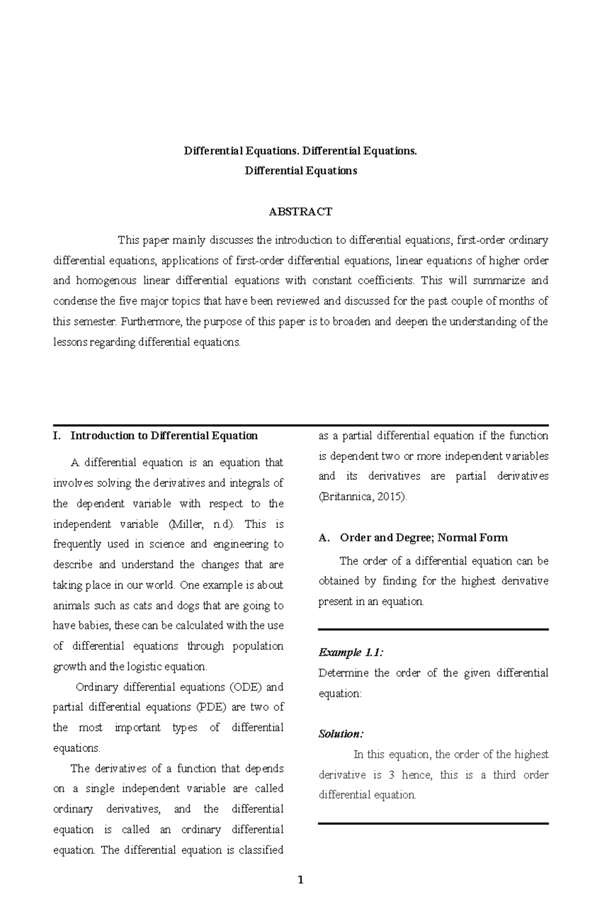 DE - TERM Paper 2 - Differential Equations. Differential Equations ...