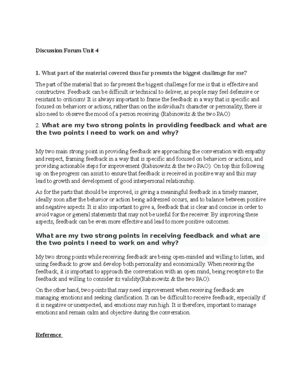 Discussion Forum Unit 4 Emotional Intelligence - Discussion Forum Unit ...