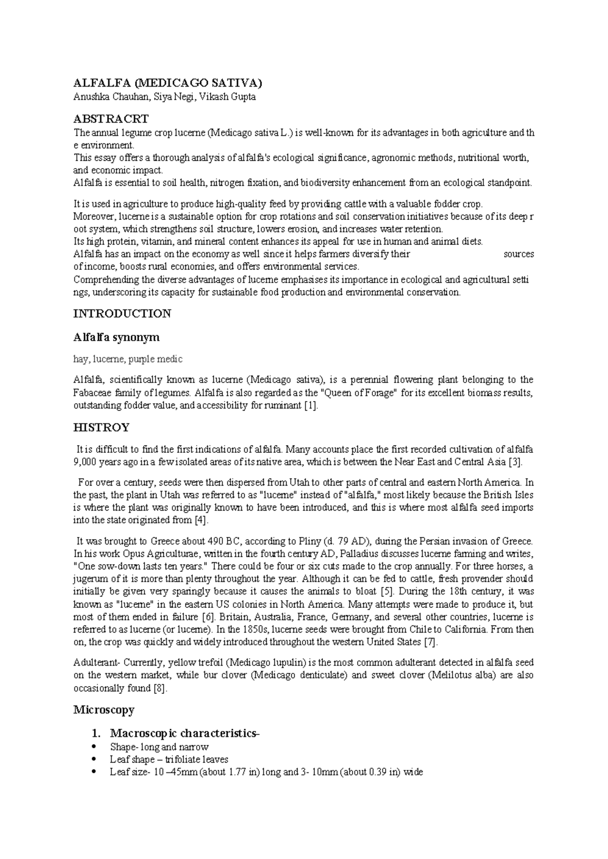 Alfalfa by Anushka, Siya and Vikash - ALFALFA (MEDICAGO SATIVA) Anushka ...