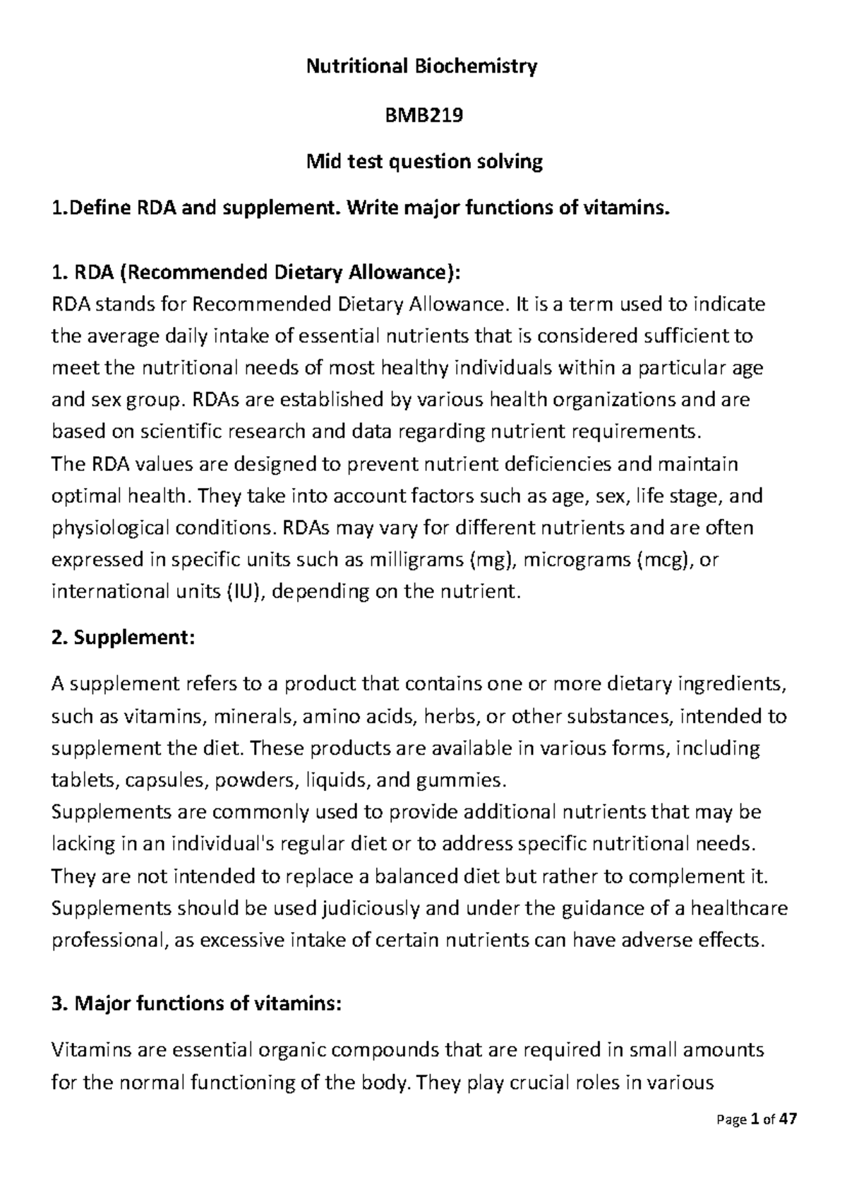 Nutritional Biochemistry 21 - Nutritional Biochemistry BMB Mid test ...