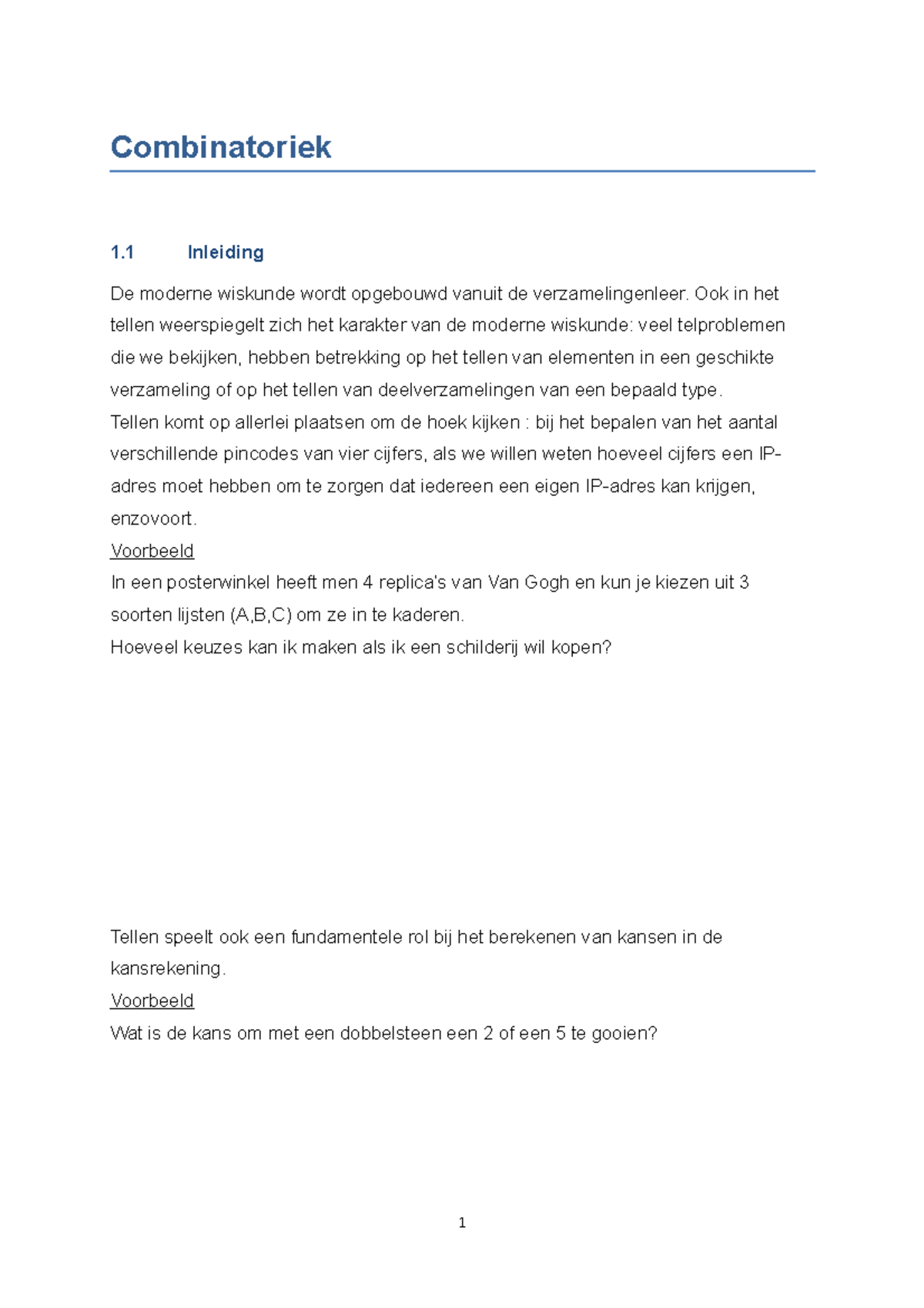 Cursus combinatoriek - samenvatting - Combinatoriek 1 Inleiding De ...