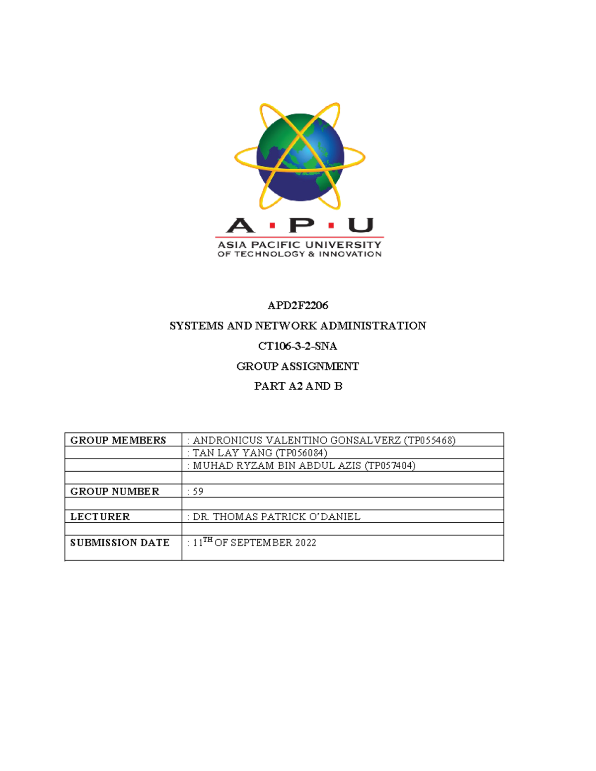 SNA Assignment Documentation - APD2F SYSTEMS AND NETWORK ADMINISTRATION ...
