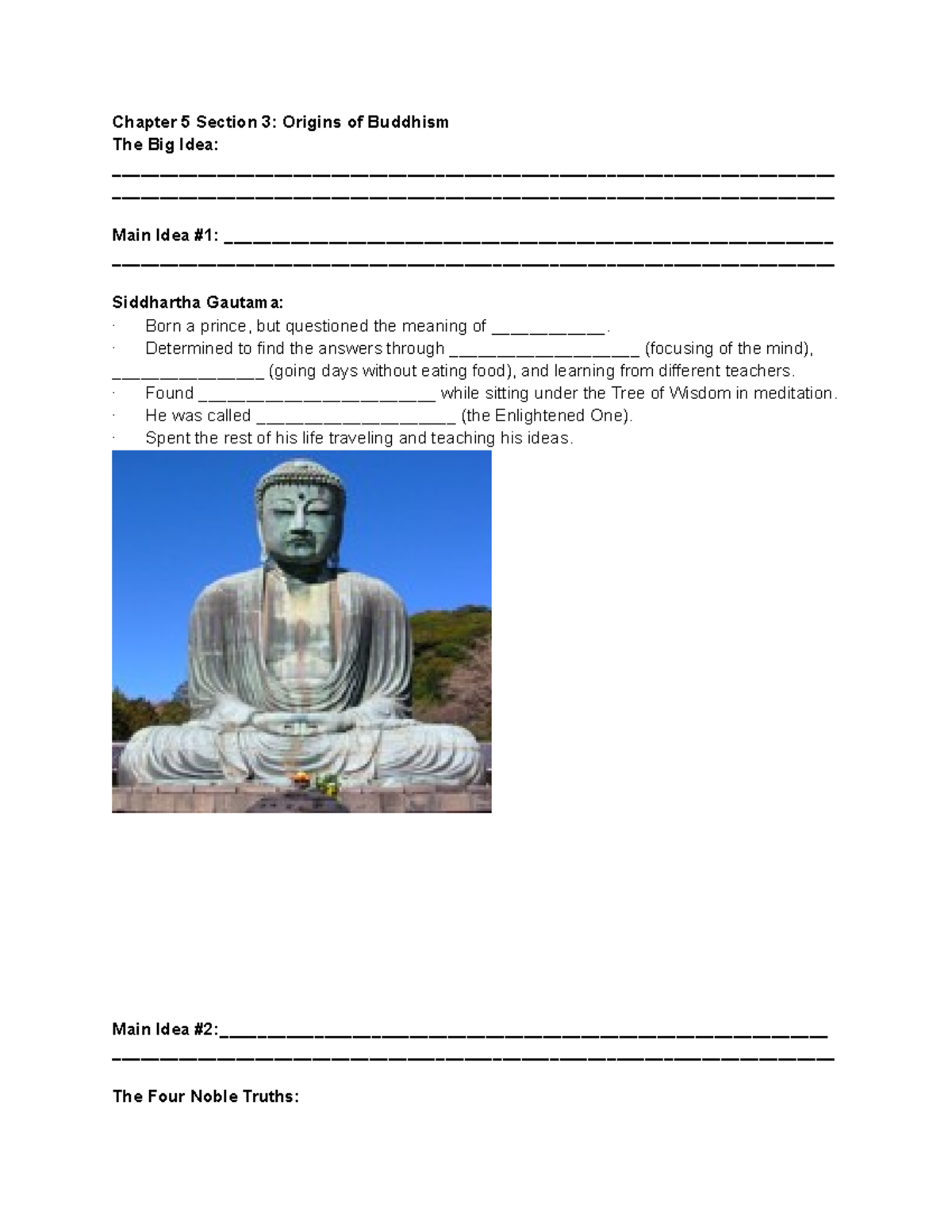 Chapter 5 Section 3 Origins of Buddhism - Chapter 5 Section 3: Origins ...