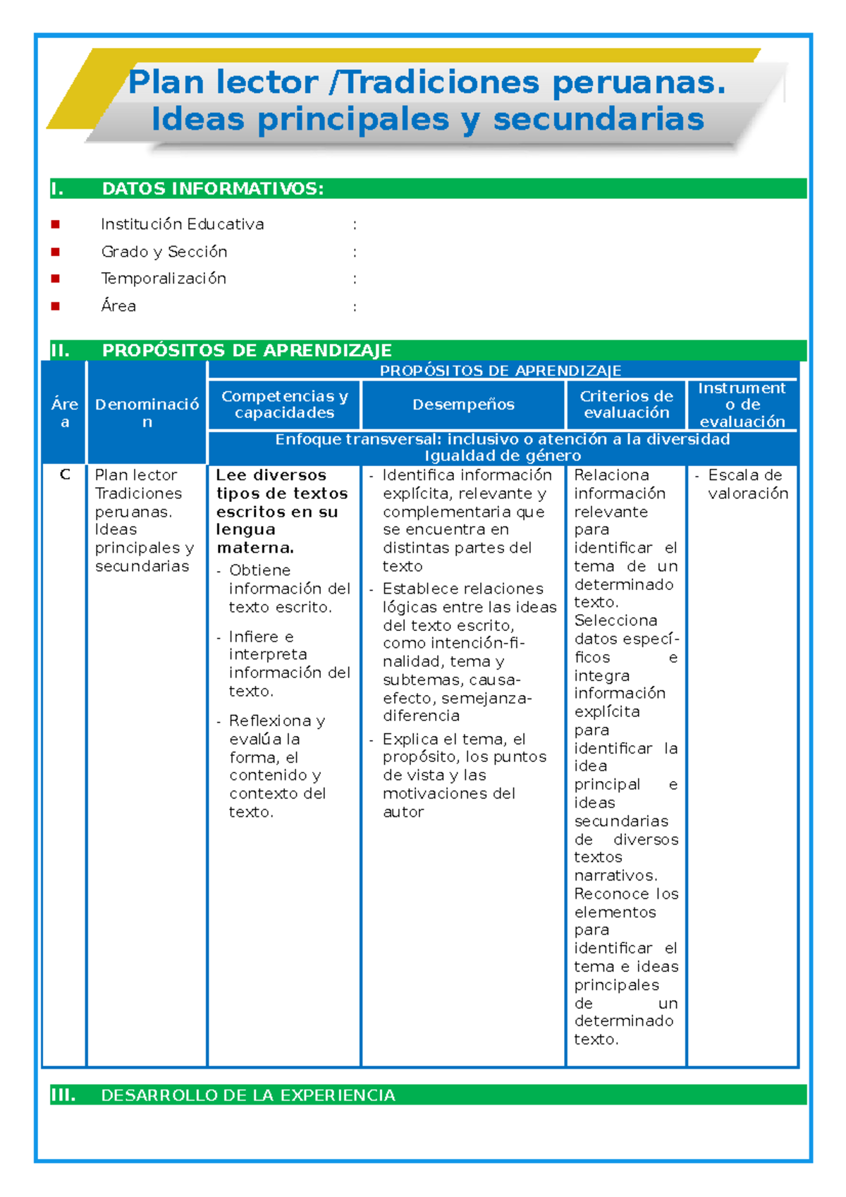 5° Sesion COM (14) - COMUNICACIÓN - Plan lector peruanas. Ideas principales y secundarias I ...