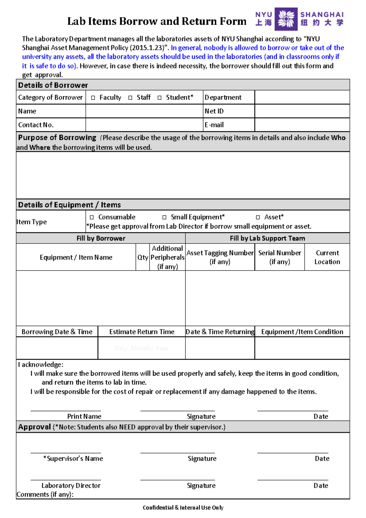 Lab items borrow and return form - Lab Management - Studocu