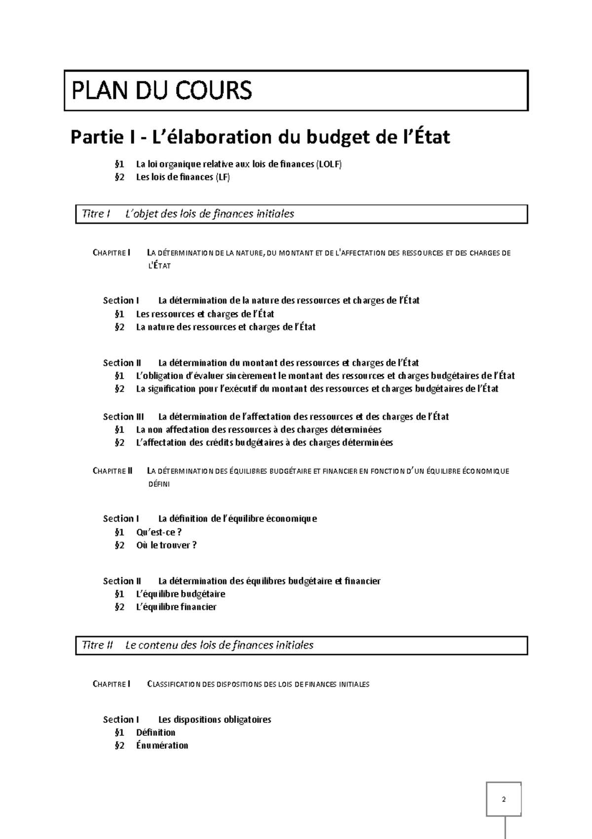 FP2 Plan de cours - Finances publiques second semestre 2eme année - Warning: TT: undefined ...