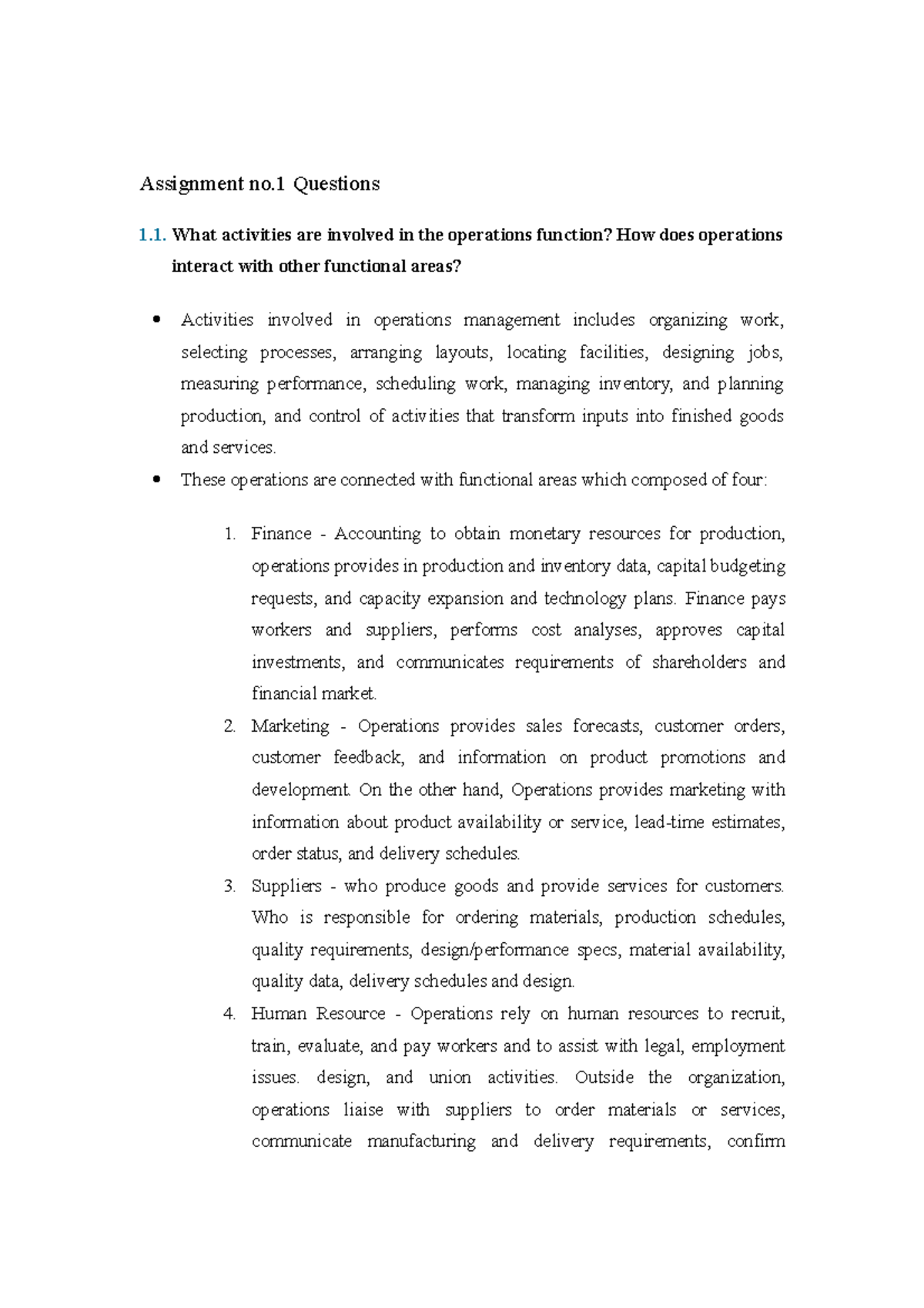 Assignment 1 - Opeman - Operations Management TQM - Assignment no ...