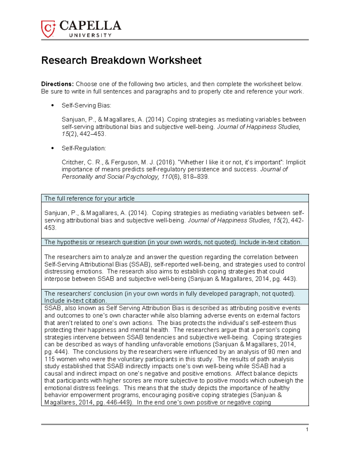Week 2 Assignment Research Breakdown - Research Breakdown Worksheet Directions: Choose one of ...