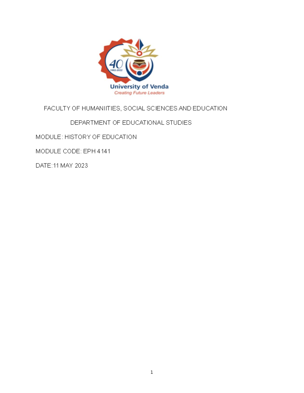 EPH history 2 copy - FACULTY OF HUMANIITIES, SOCIAL SCIENCES AND ...