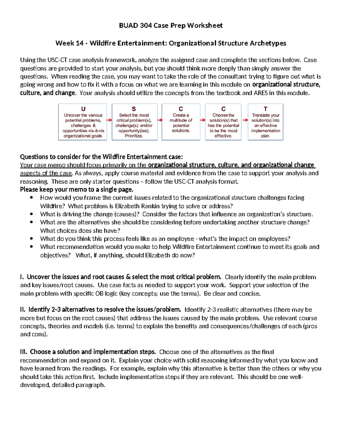 Wildfire Case Memo Guidelines - BUAD 304 Case Prep Worksheet Week 14 ...
