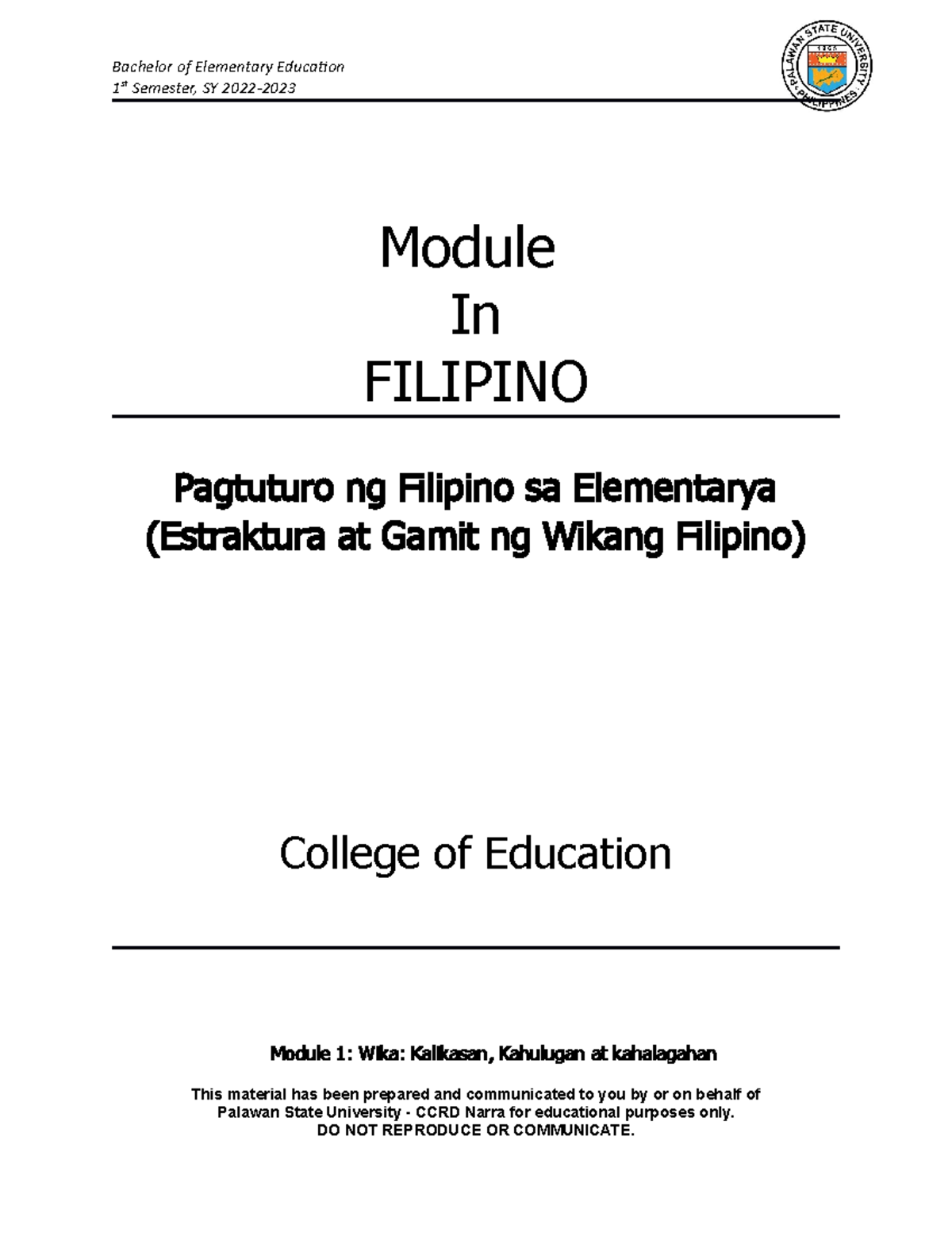 SC-FIL Module 1 - kimberly Ardais - Bachelor of Elementary Education 1 ...