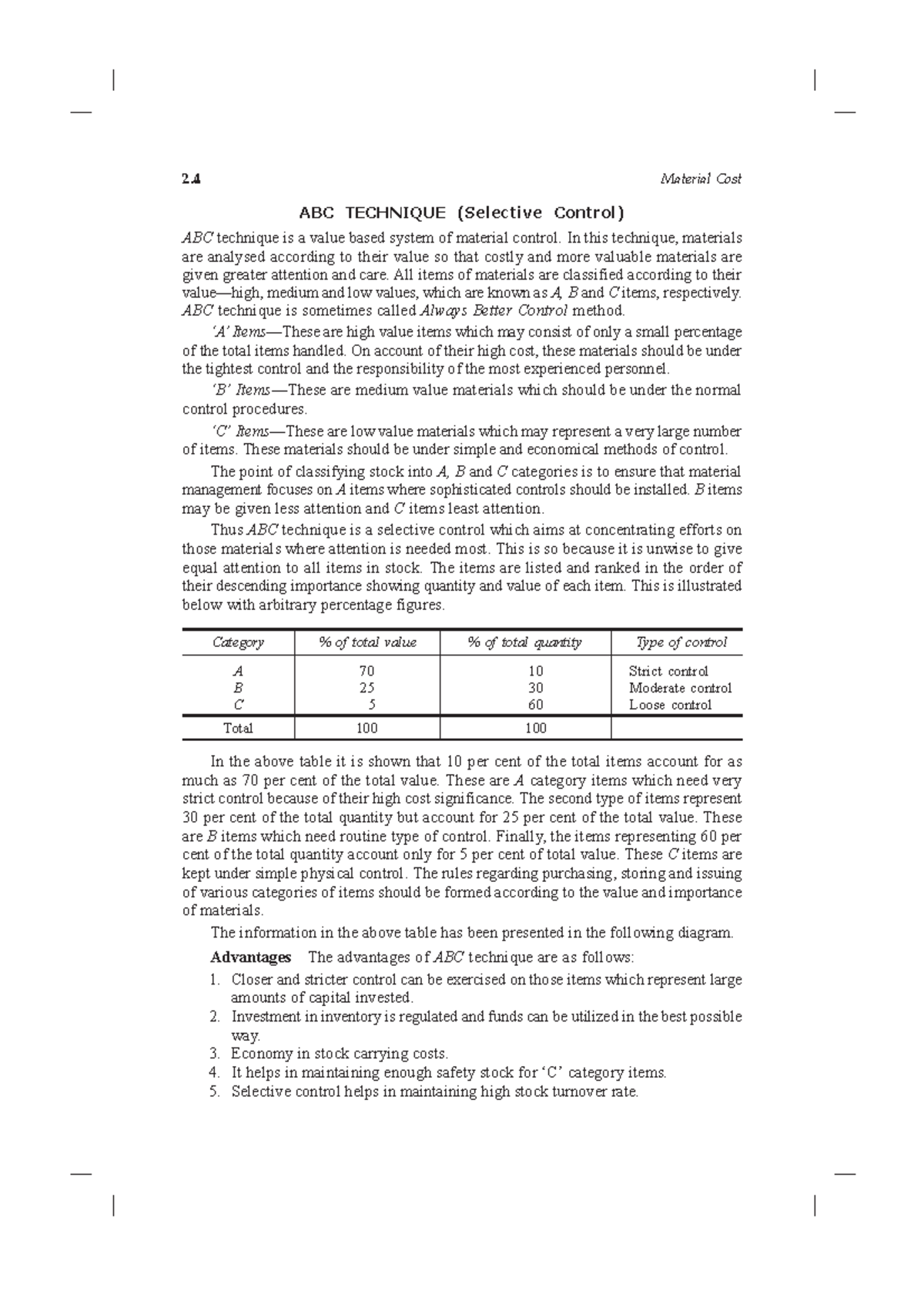 ABC Inventory Control - 2 Material Cost ABC TECHNIQUE (Selective ...