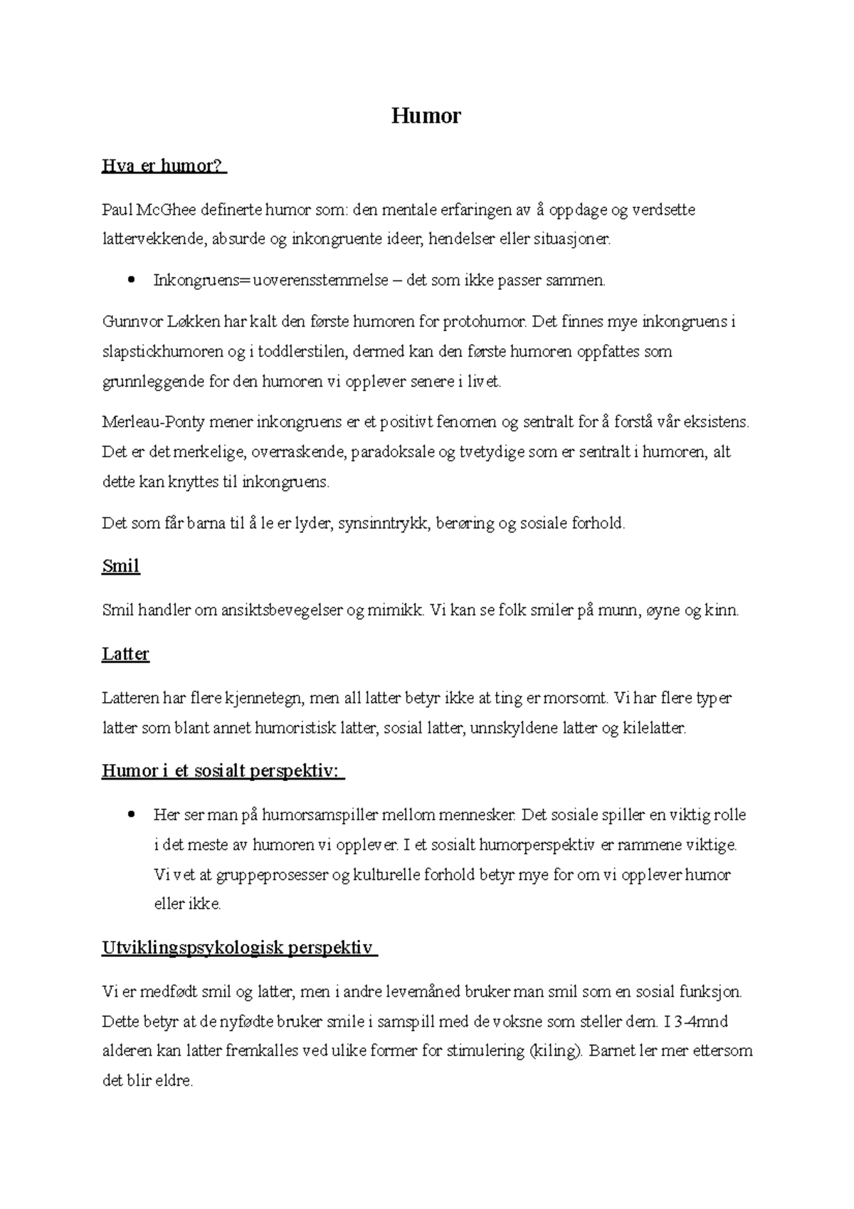 Humor - øvingsnotater til eksamen hentet fra pensum i Bul 1 - Humor Hva ...