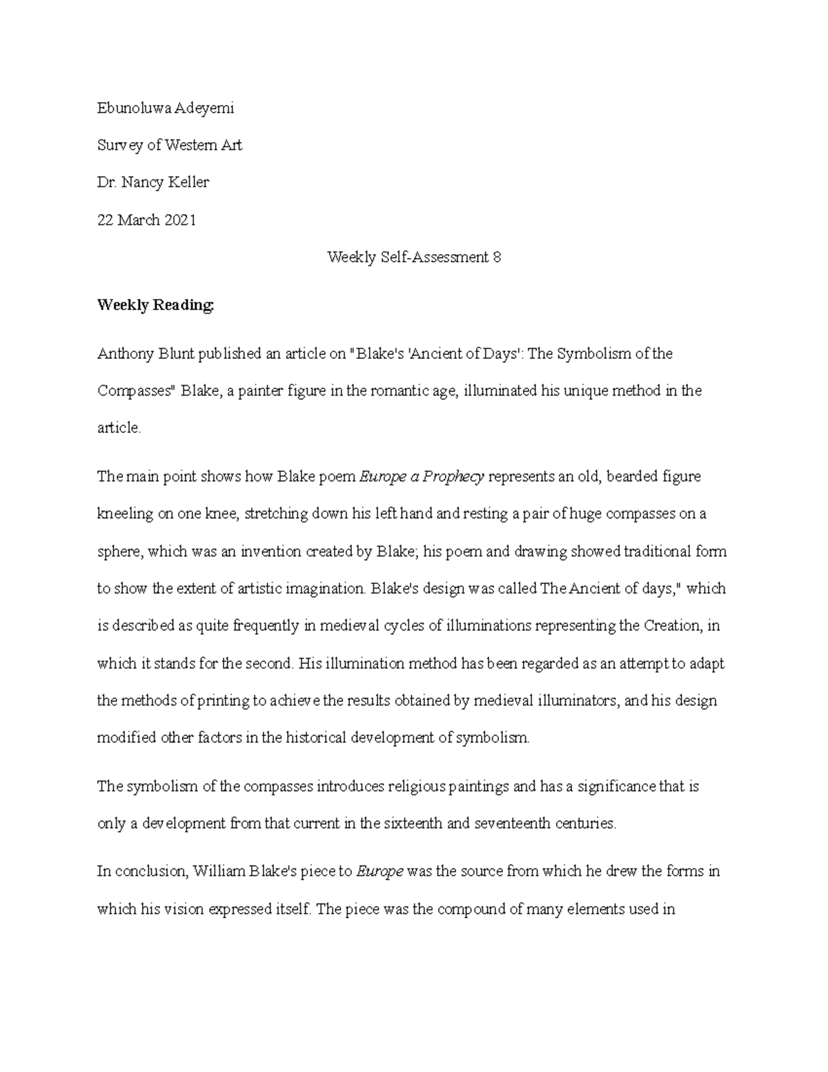 Weekly Self-Assessment 8 - ARTH 2020 - MTSU - Studocu