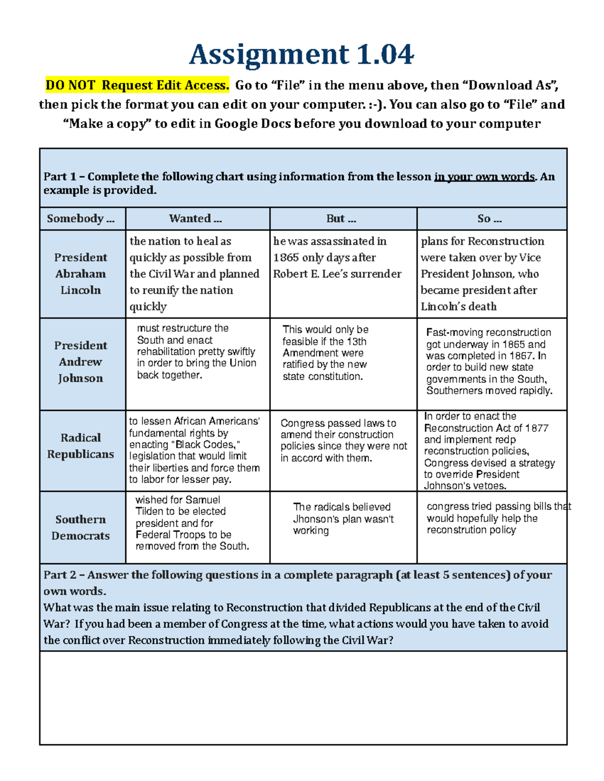 USH v21 1 - 1.04 history - Assignment 1. DO NOT Request Edit Access. Go to “File” in the menu ...