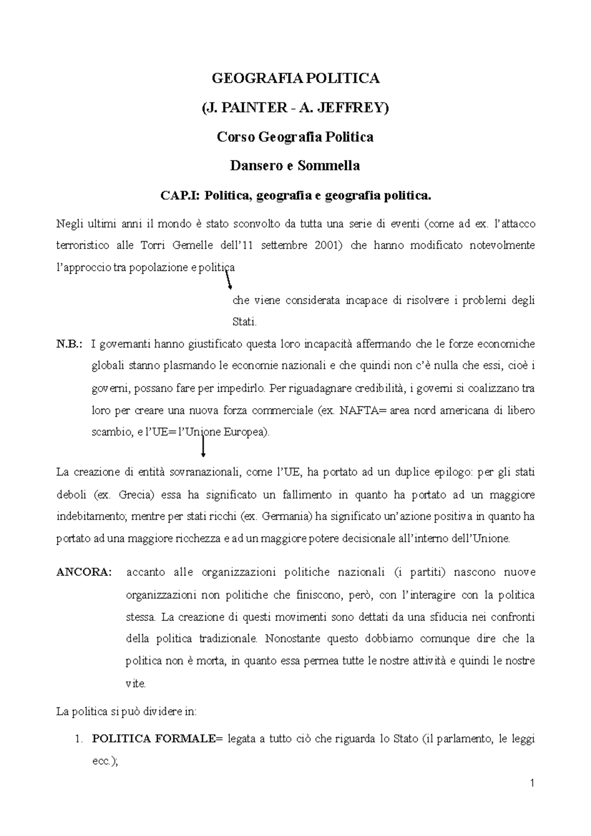 Geografia politica dansero e sommella - GEOGRAFIA POLITICA (J. PAINTER ...