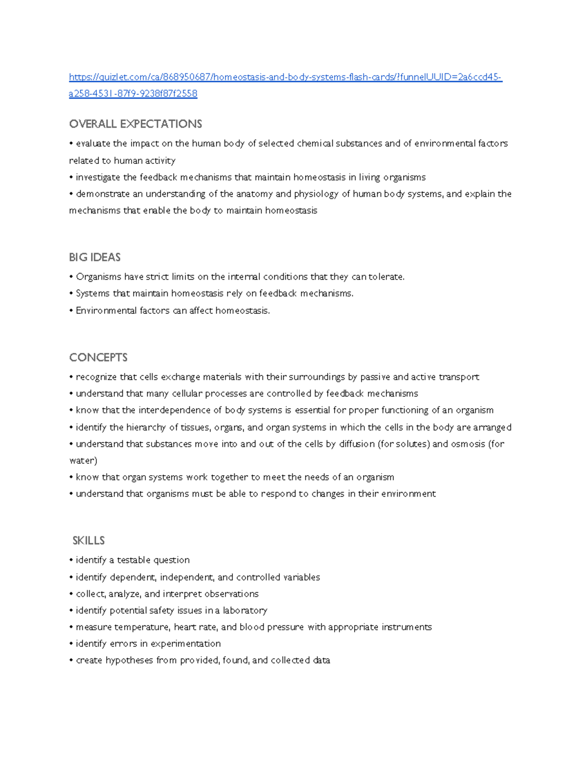 Biology 12 - UNIT 4 Homeostasis - - Studocu