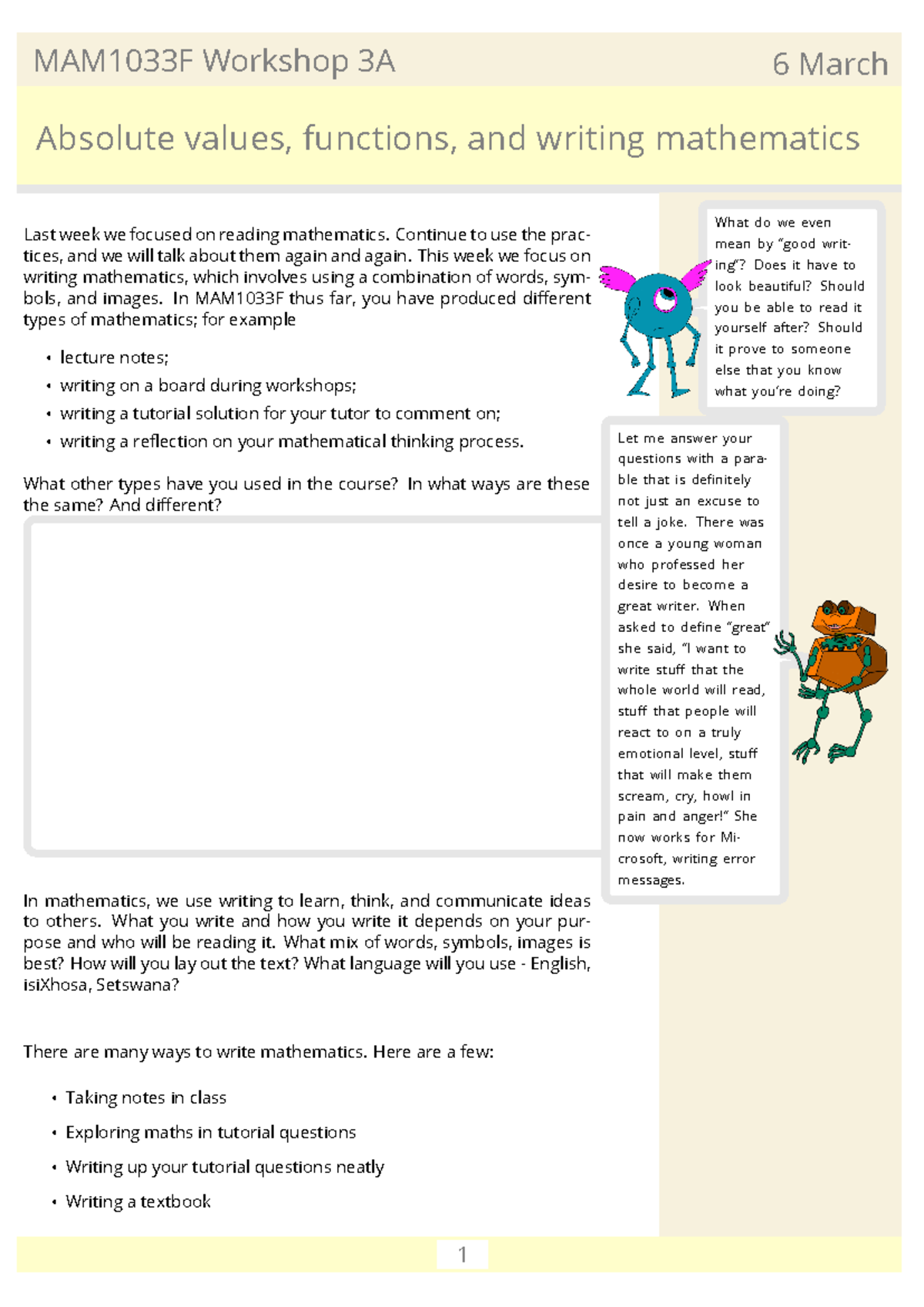 Workshop 3a - Continue to use the prac- tices, and we will talk about ...