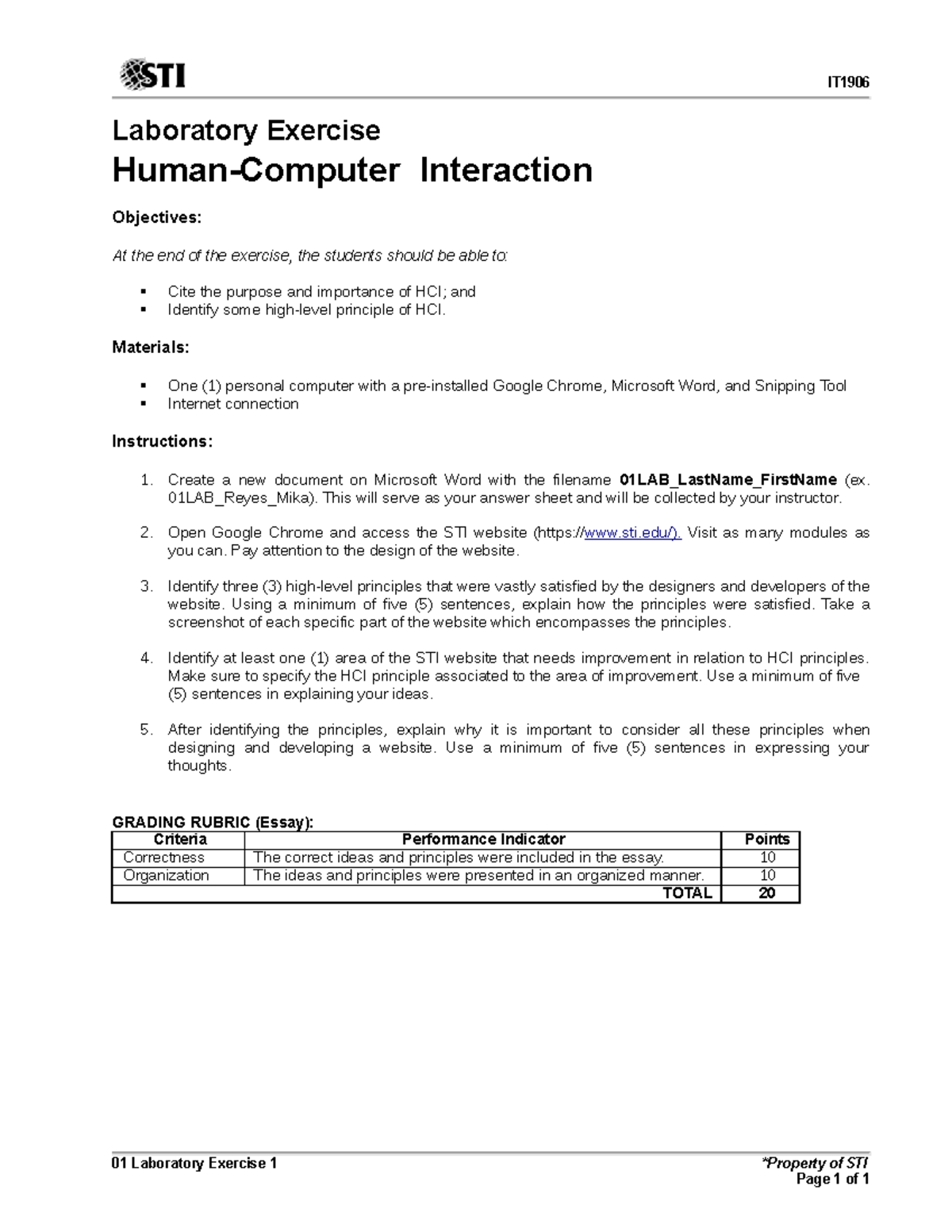 01 Laboratory Exercise 1 - IT Laboratory Exercise Human-Computer ...