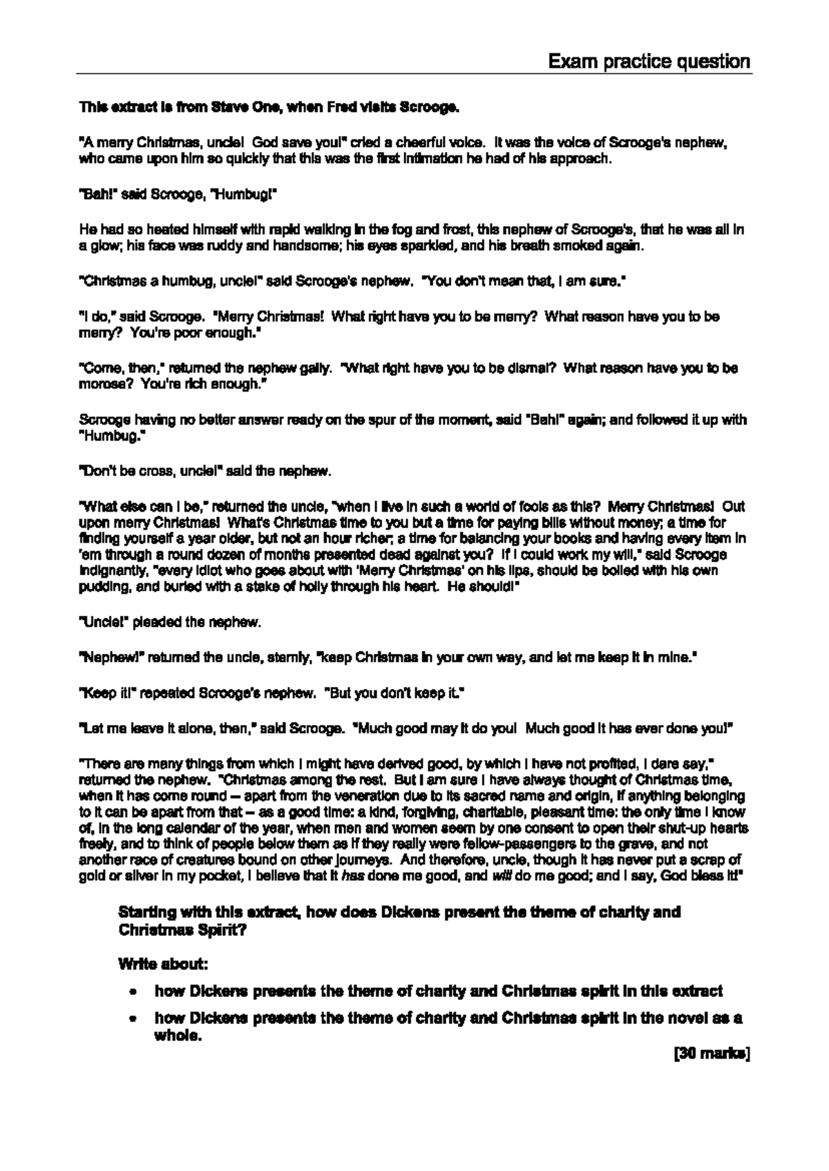 Christmas carol exam questions - Exam practice question This extract is ...