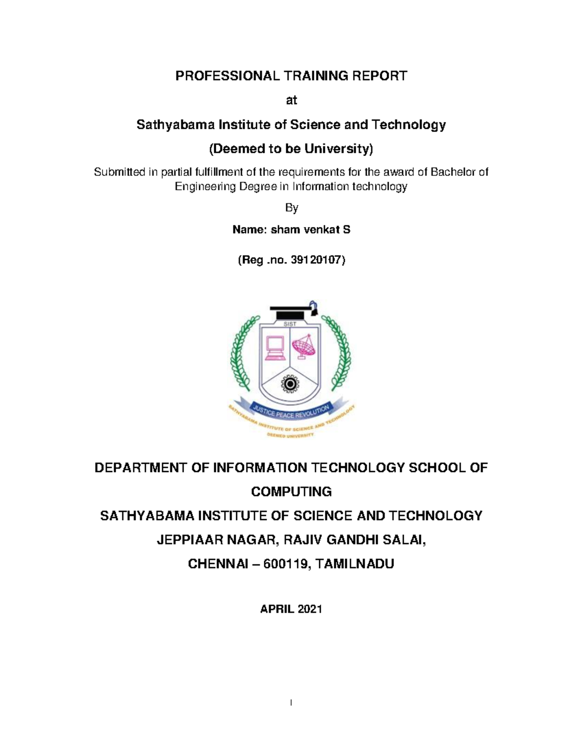 Flutter report - I PROFESSIONAL TRAINING REPORT at Sathyabama Institute of Science and ...
