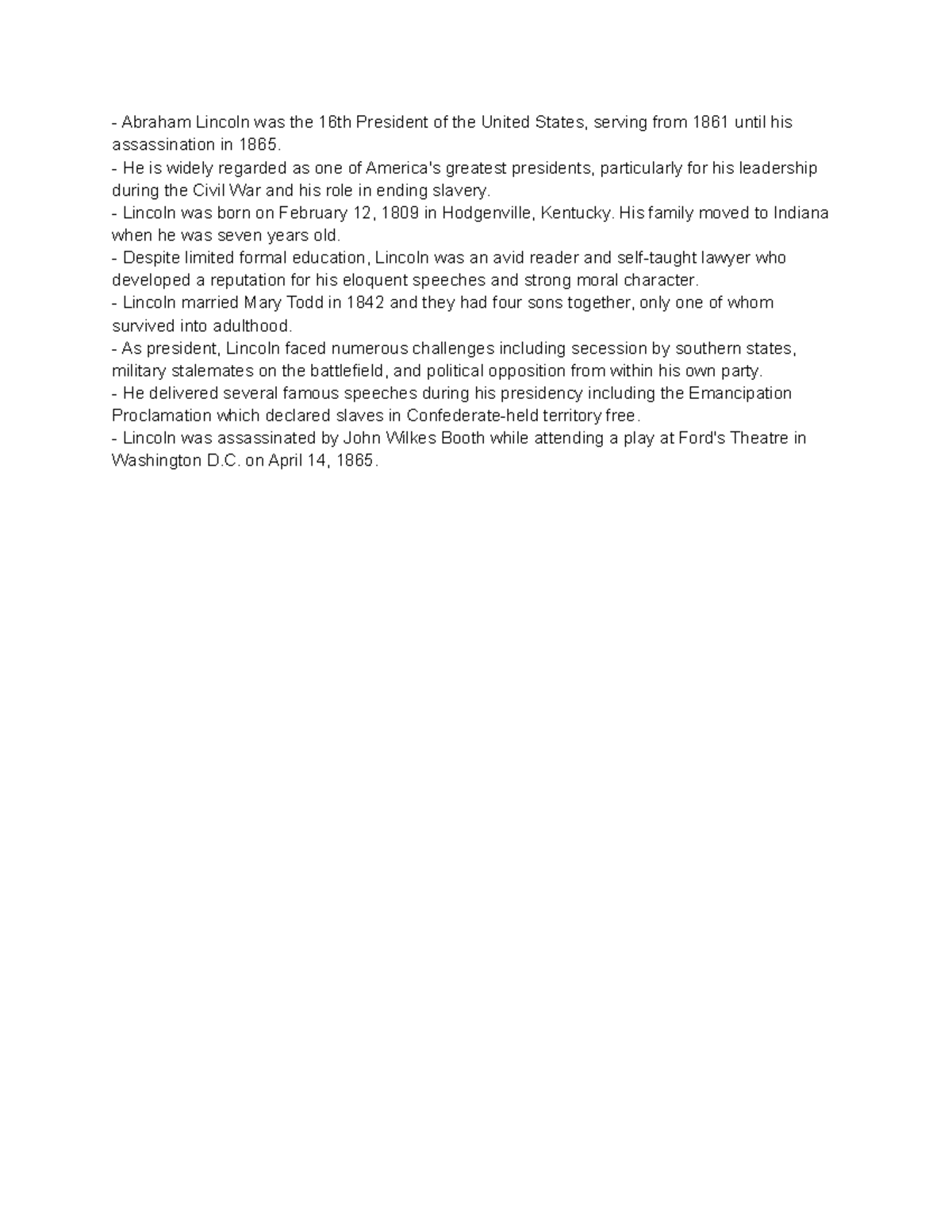 Notes (35) - Abraham Lincoln was the 16th President of the United ...