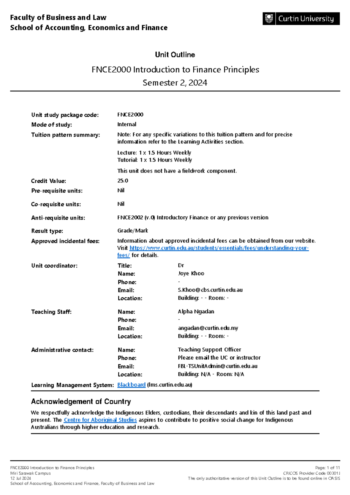 FNCE2000 Introduction to Finance Principles Semester 2 2024 Miri Sarawak Campus INT - - Studocu