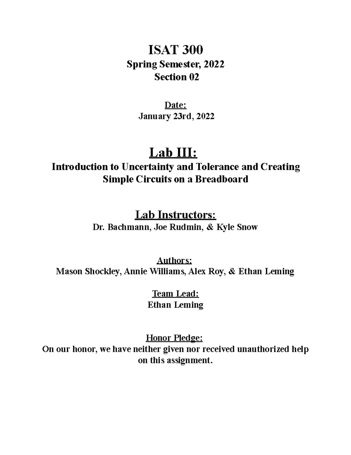 Lab 3 Thermocouple Calibration and Time Response - ISAT 300 Spring ...