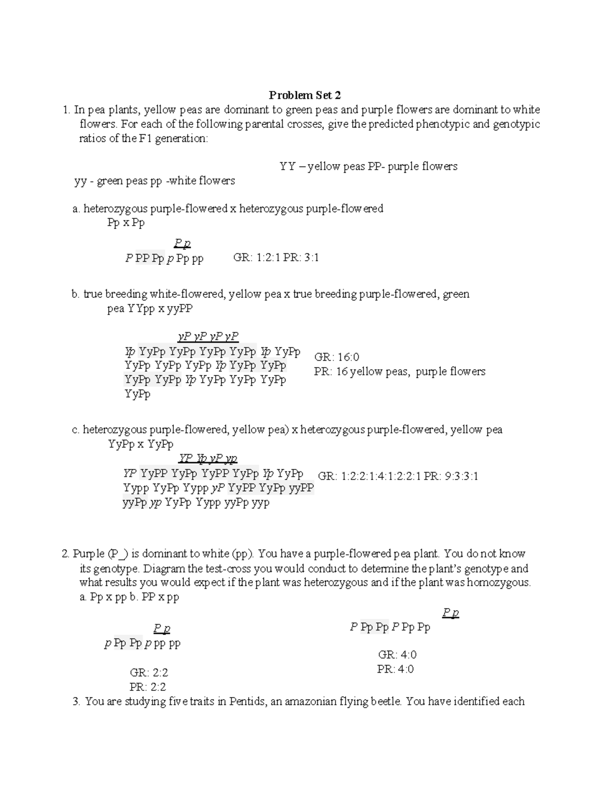 BIOL Problem Set 2 - Problem Set 2 In pea plants, yellow peas are ...