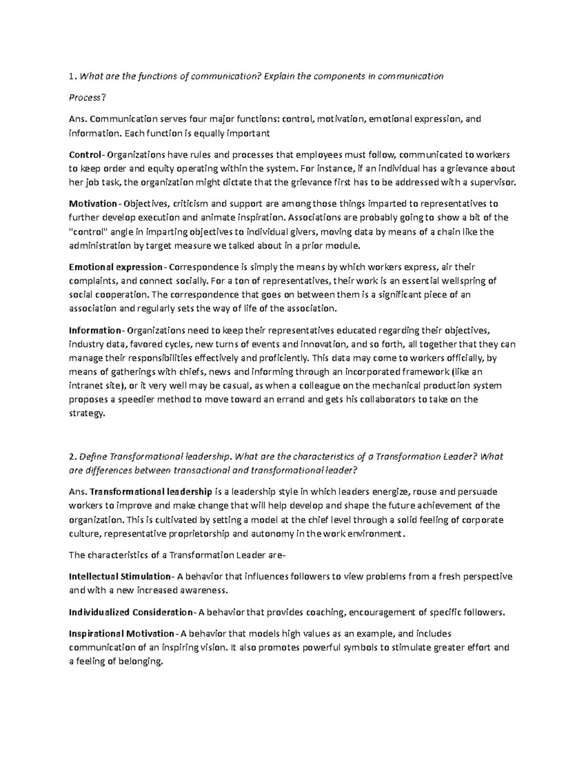Mgt exam - bhung chung - What are the functions of communication ...