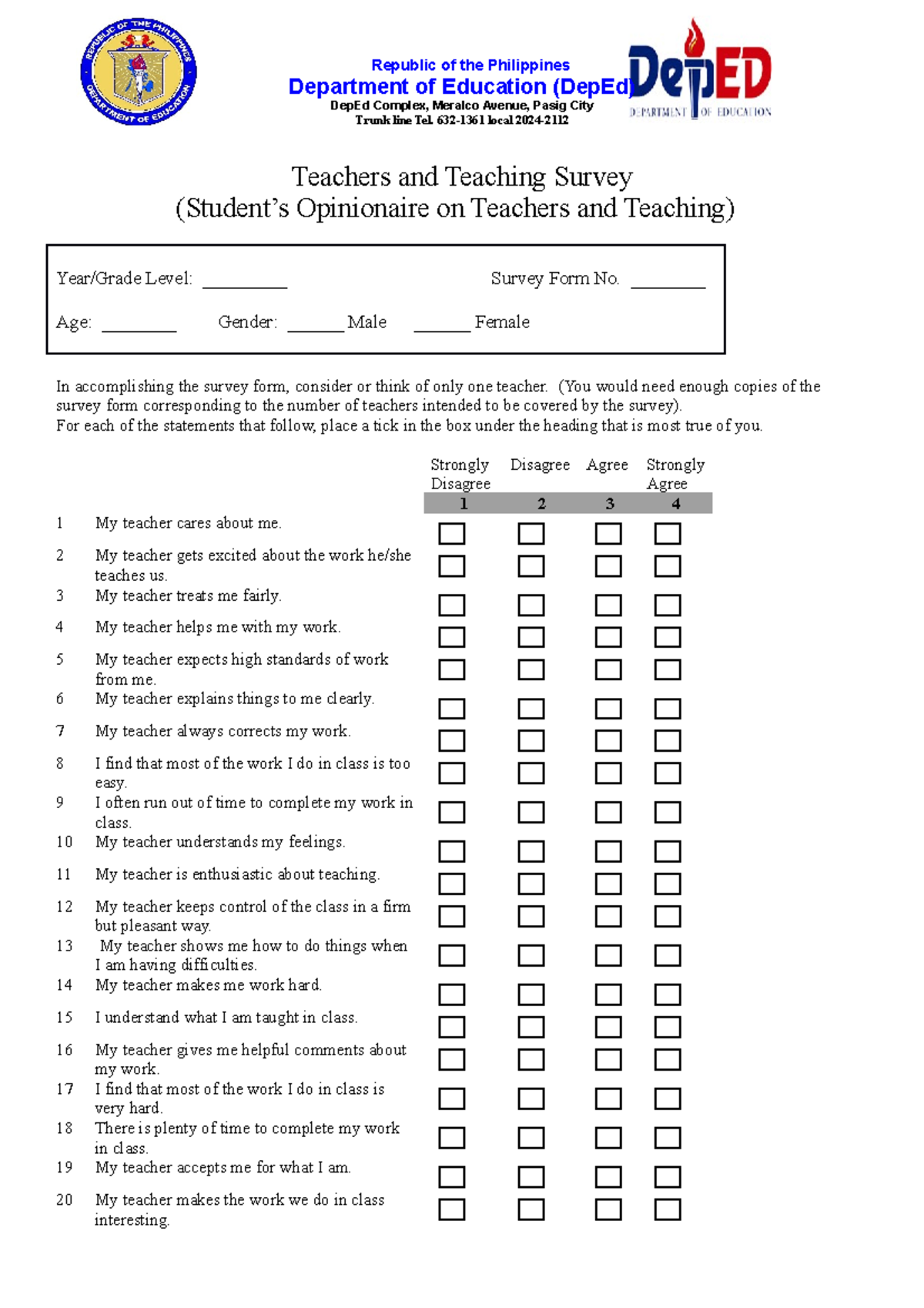 Teachers and teaching school survey - Republic of the Philippines ...
