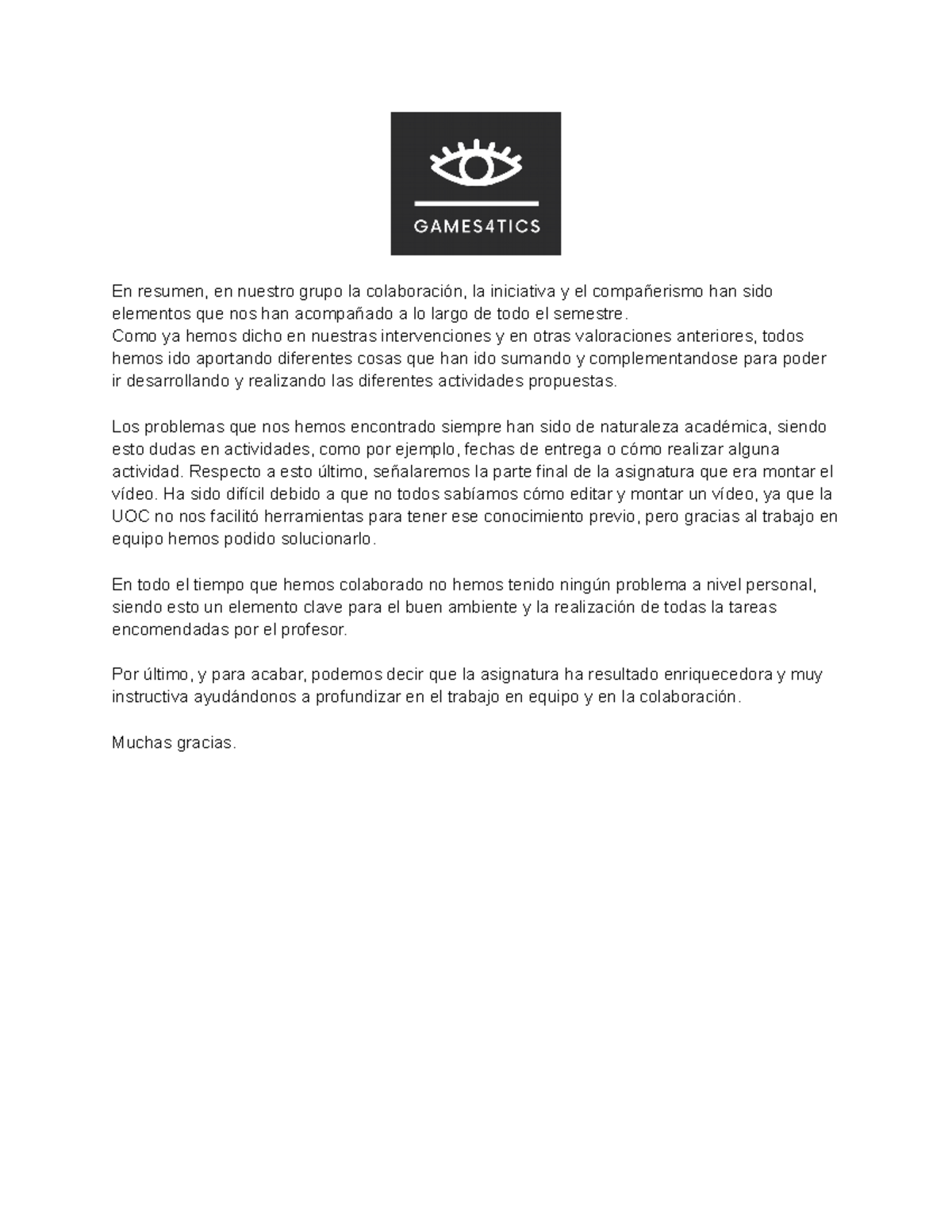 PF TIC Reflexiones Finales - En resumen, en nuestro grupo la ...