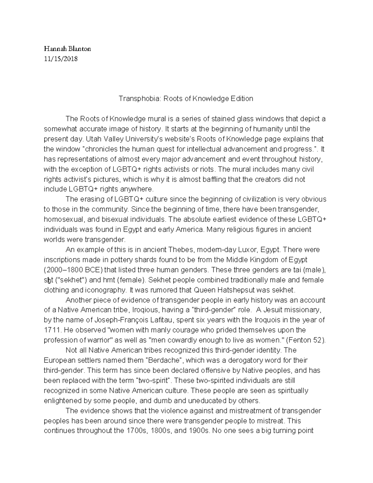 Roots of Knowledge - Grade: A+ - Hannah Blanton Transphobia: Roots of ...