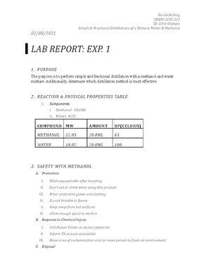 Experiment 2 Lab Report - Experiment 2: Fractional Distillation ...