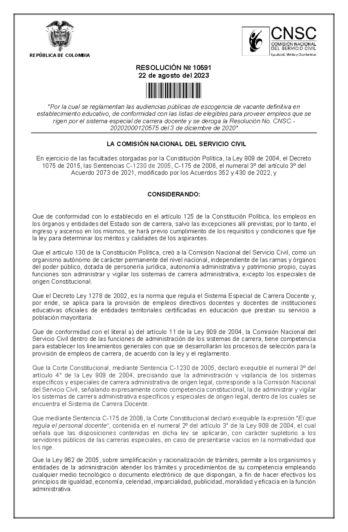 Resolucion 10591 de 2023 - RESOLUCIÓN No 10591 22 de agosto del 2023 ...