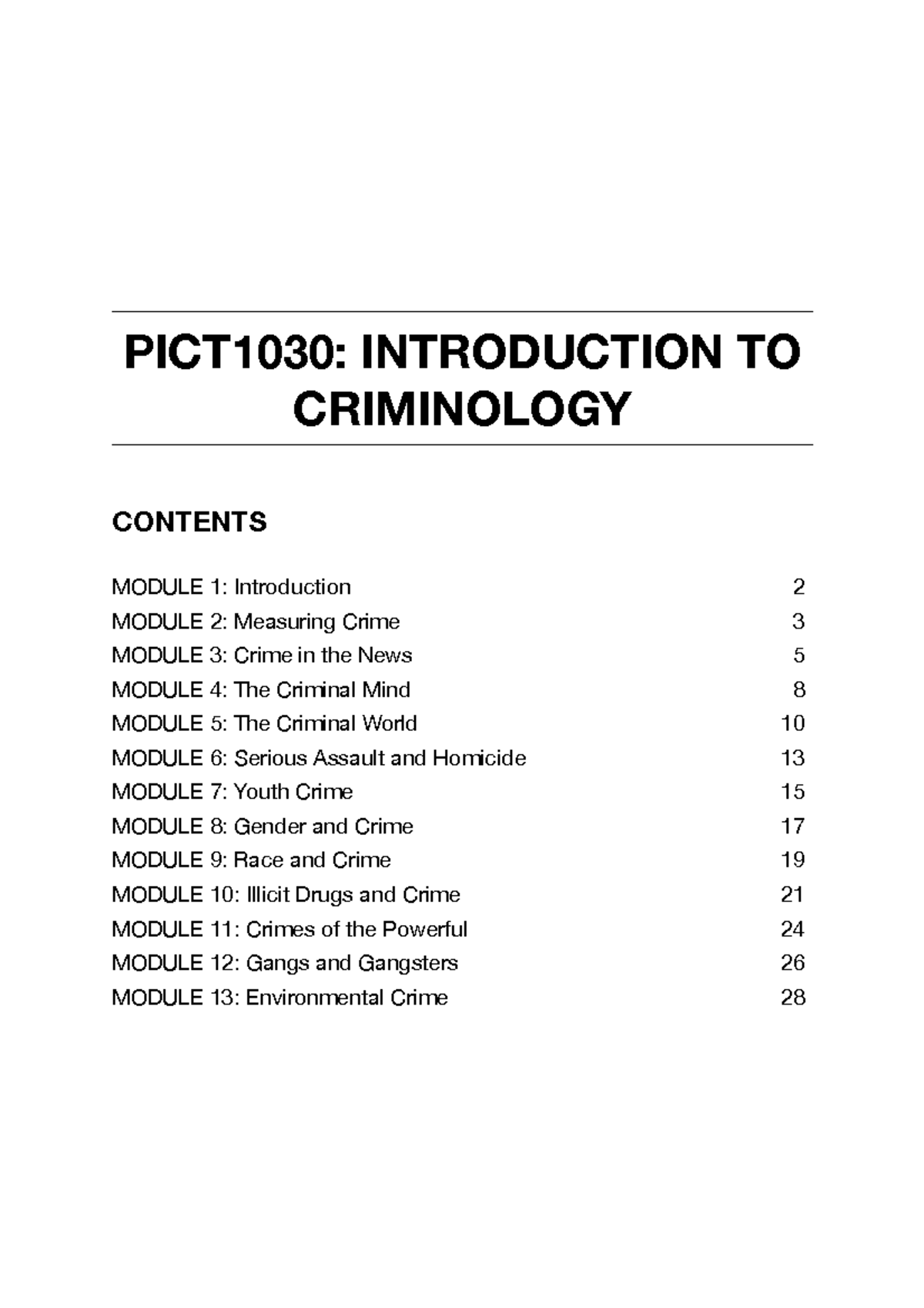 PICT1003 COMPLETE NOTES - PICT1030: INTRODUCTION TO CRIMINOLOGY ...