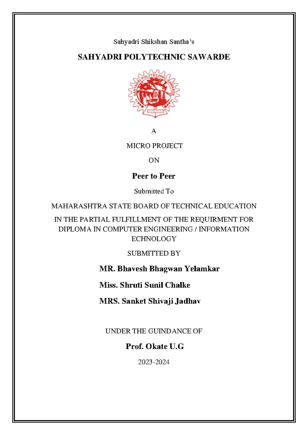 DCC Micro Project - poject - Sahyadri Shikshan Santha’s SAHYADRI ...