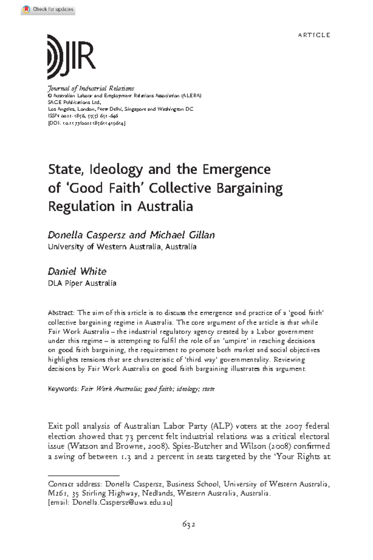 Caspersz et al 2011 state ideology and the emergence of good faith ...