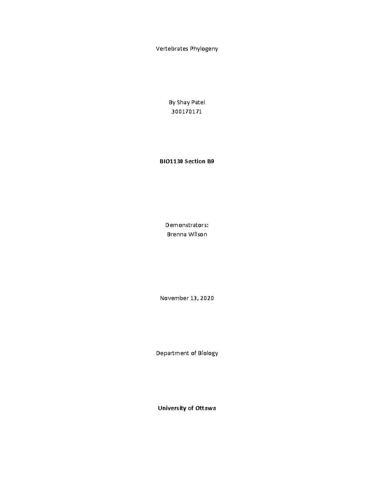 300170171 Vertebrate Phylogeny Lab - Vertebrates Phylogeny By Shay ...