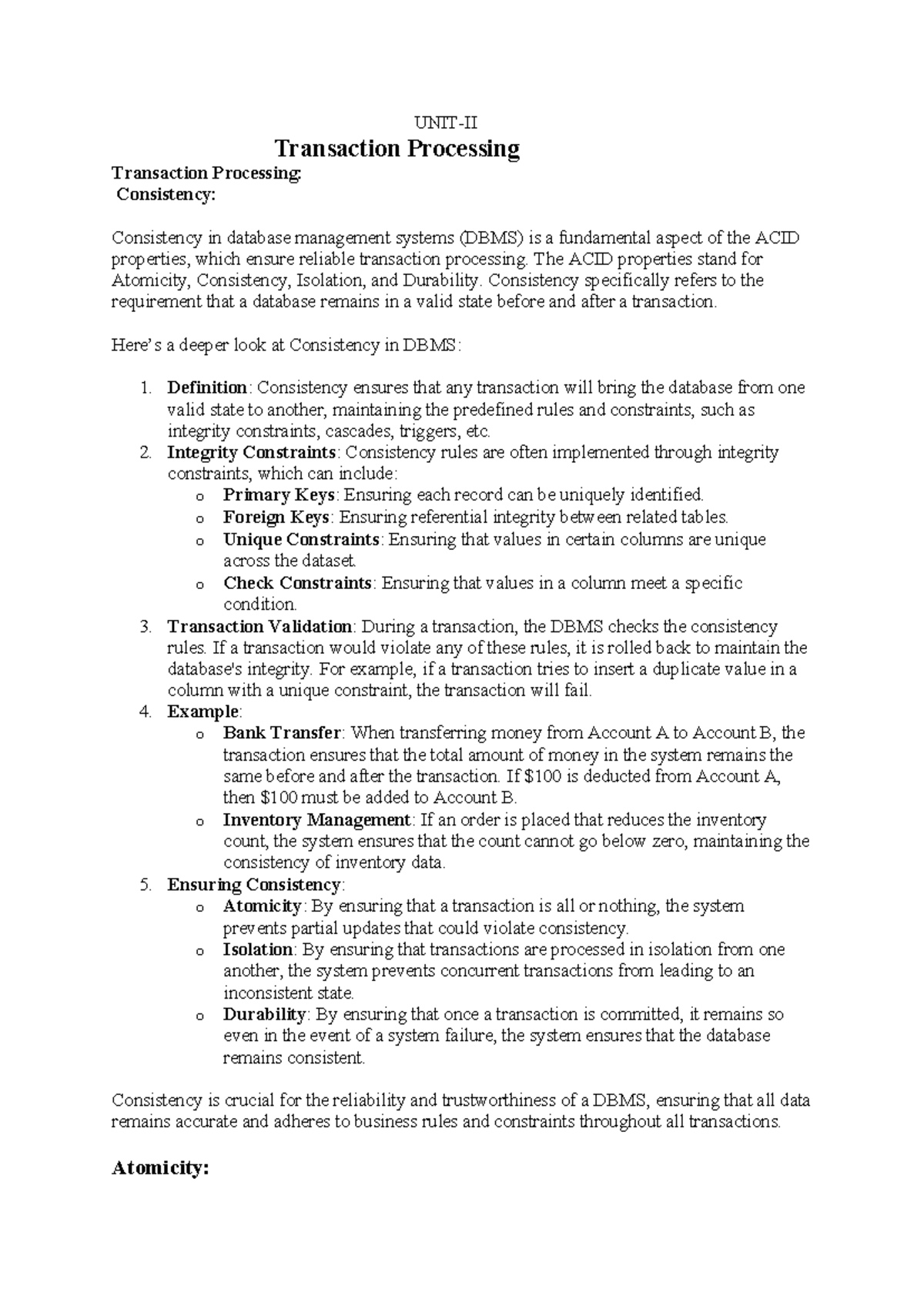 UNIT-2 - Advanced Databases and Mining - UNIT-II Transaction Processing Transaction Processing ...