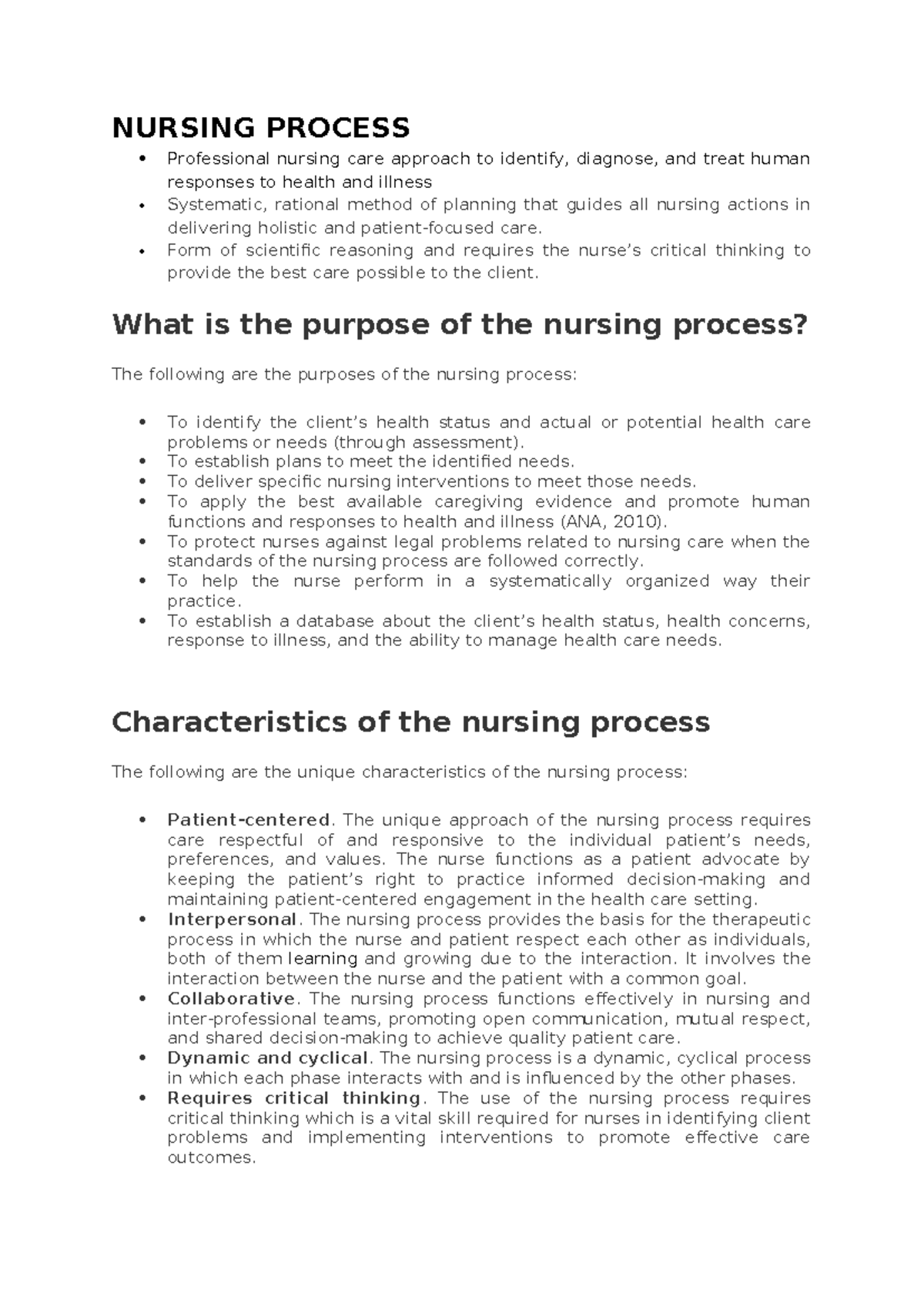 Nursing Process - NURSING PROCESS Professional nursing care approach to ...