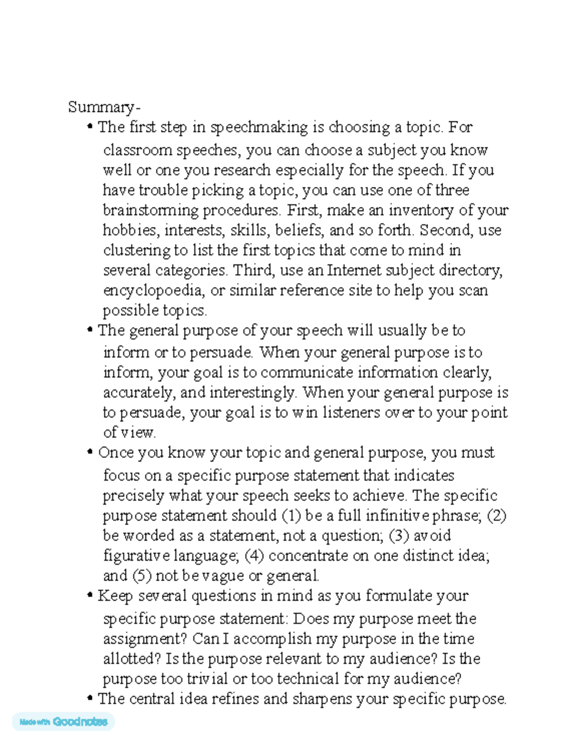 Choosing a Topic - lecture notes - Summary- The first step in ...