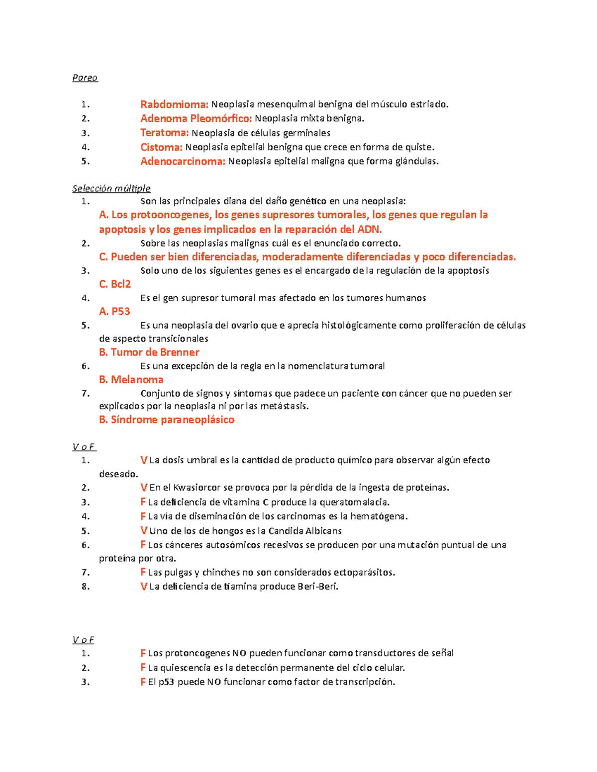 Examen 12 Noviembre 2018, preguntas y respuestas - Pareo 1. Rabdomioma ...
