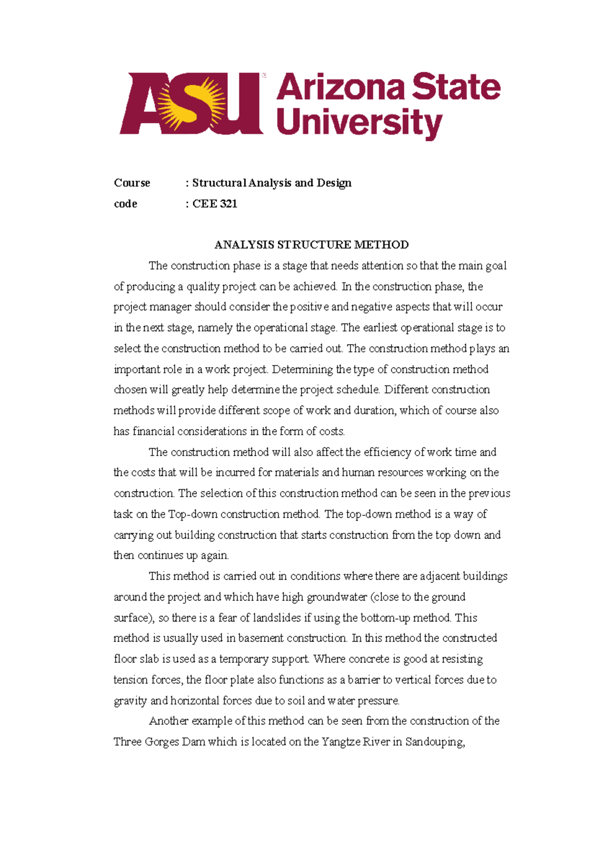 Structural Analysis and Design CEE 321 - Course : Structural Analysis ...